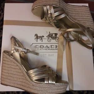 Coach | Shoes | Coach Metallic Gold High Heel Wedge Sandal Dottie ...